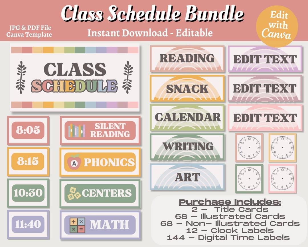 Classroom Schedule, Editable Canva Template, Boho Elementary Decor ...