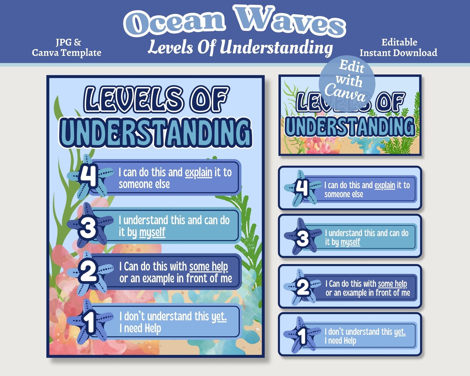Ocean Theme Levels of Understanding, Printable & Editable Levels of ...
