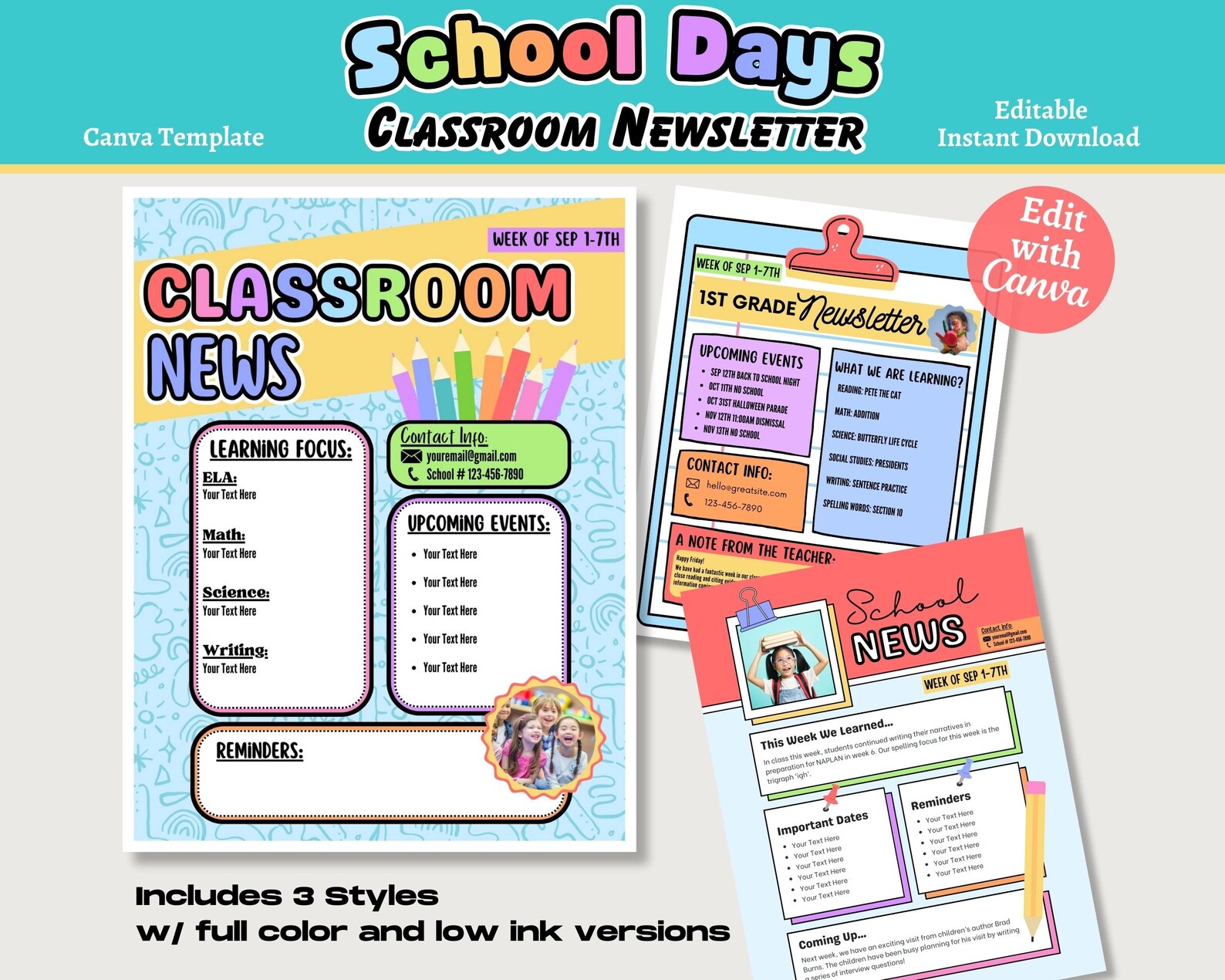 Classroom Newsletter Template, Printable Editable School Newsletter ...