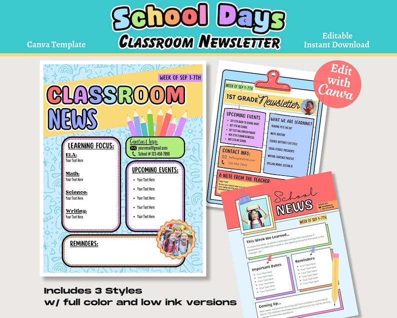 Classroom Newsletter Template, Printable Editable School Newsletter ...