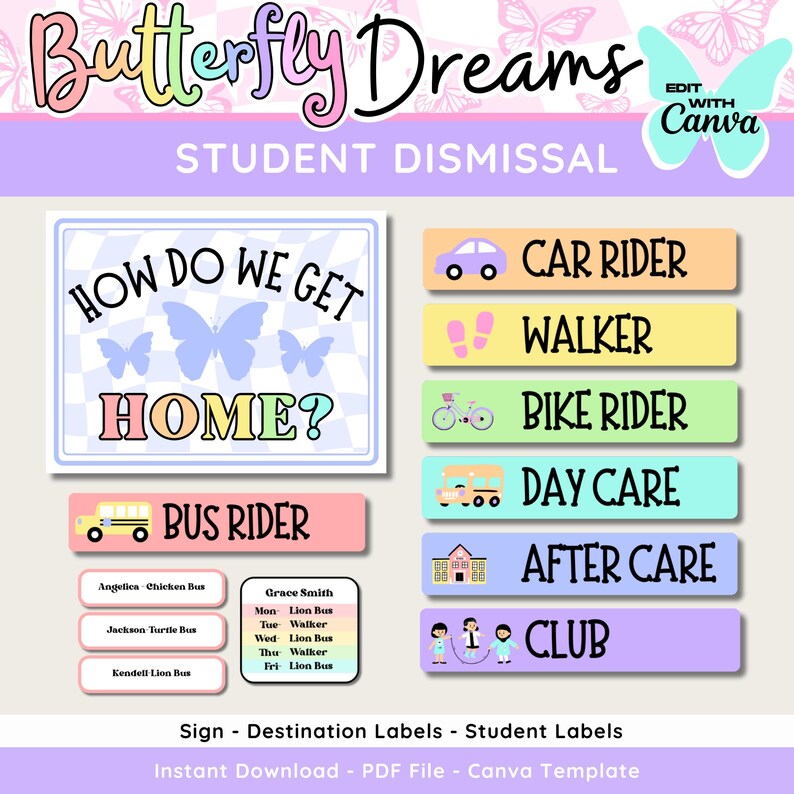 Butterfly Student Dismissal Display Kit, Printable Editable How Do We ...
