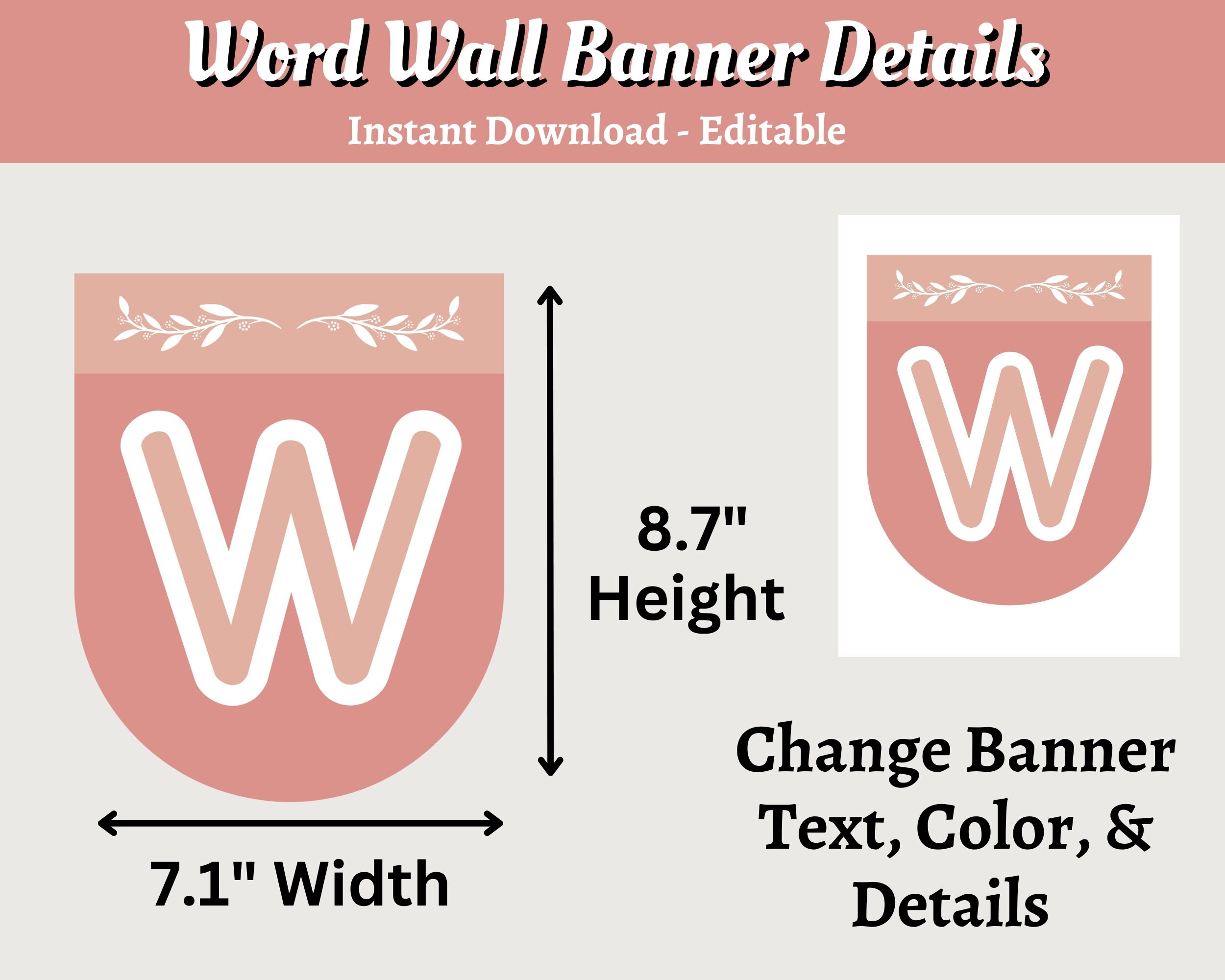 Neutral Boho Word Wall Bundle, Editable Classroom Decor, Canva Template ...