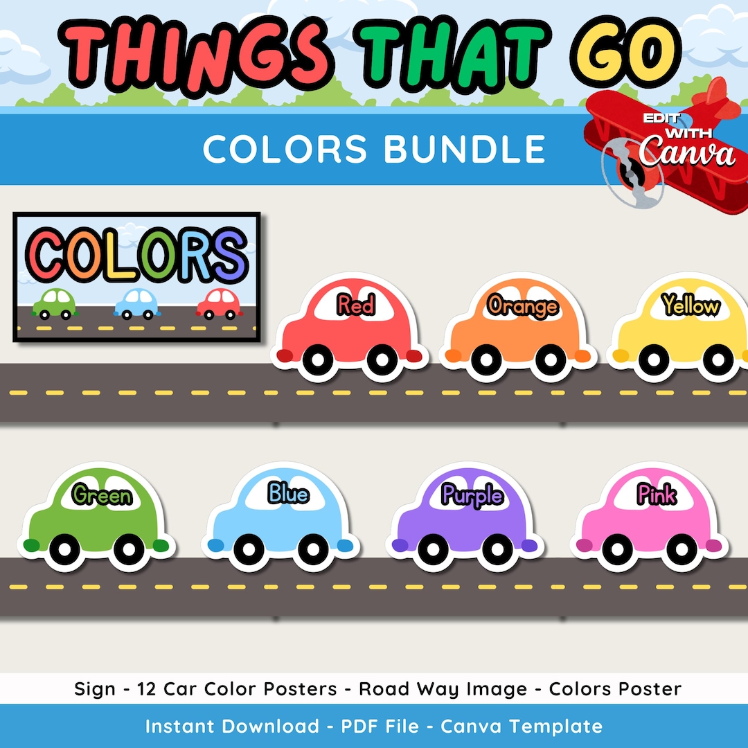 Transportation Classroom Color Posters: Editable Canva Template Vehicle ...