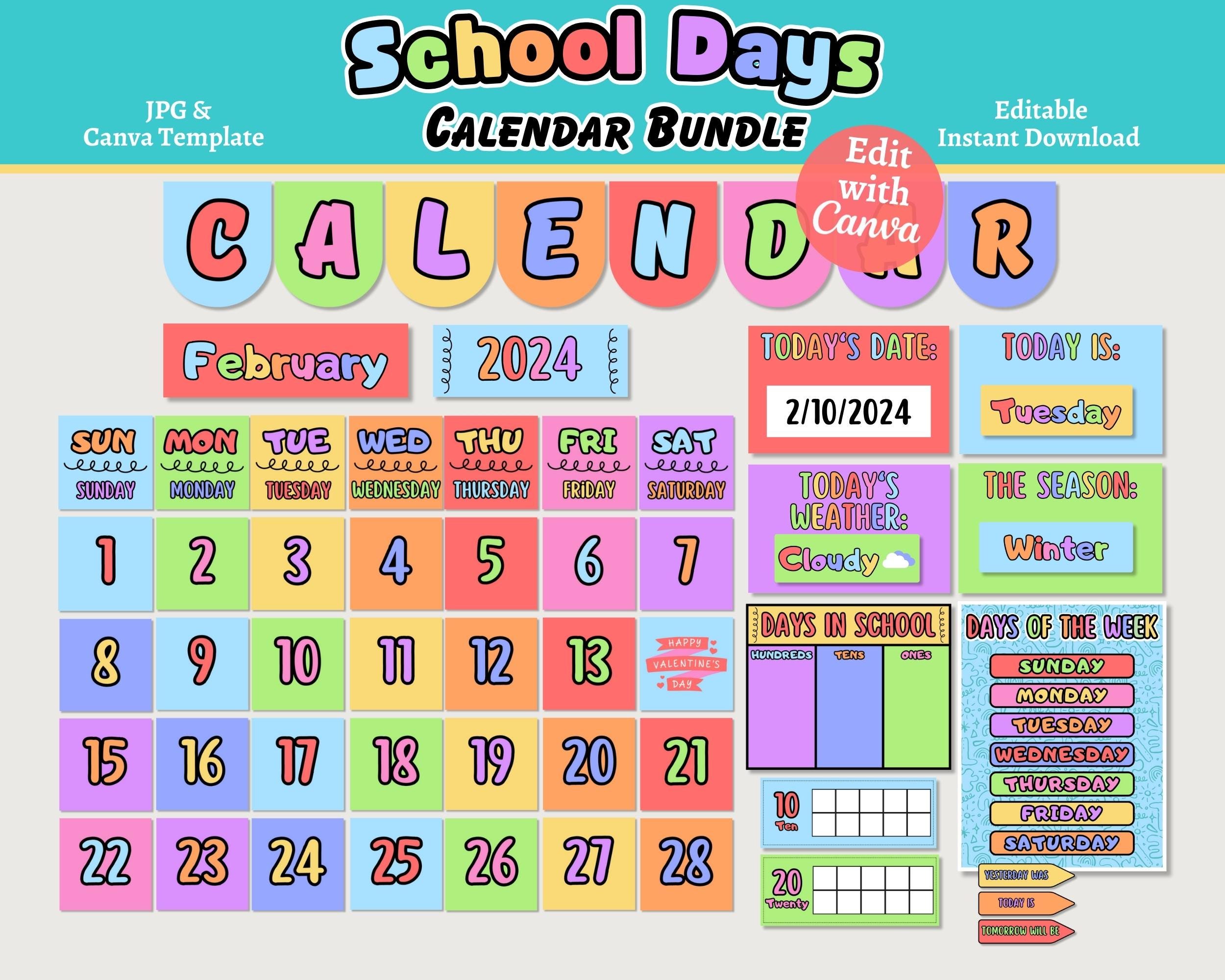 School Theme Calendar Bundle, Printable & Editable Classroom Calendar ...