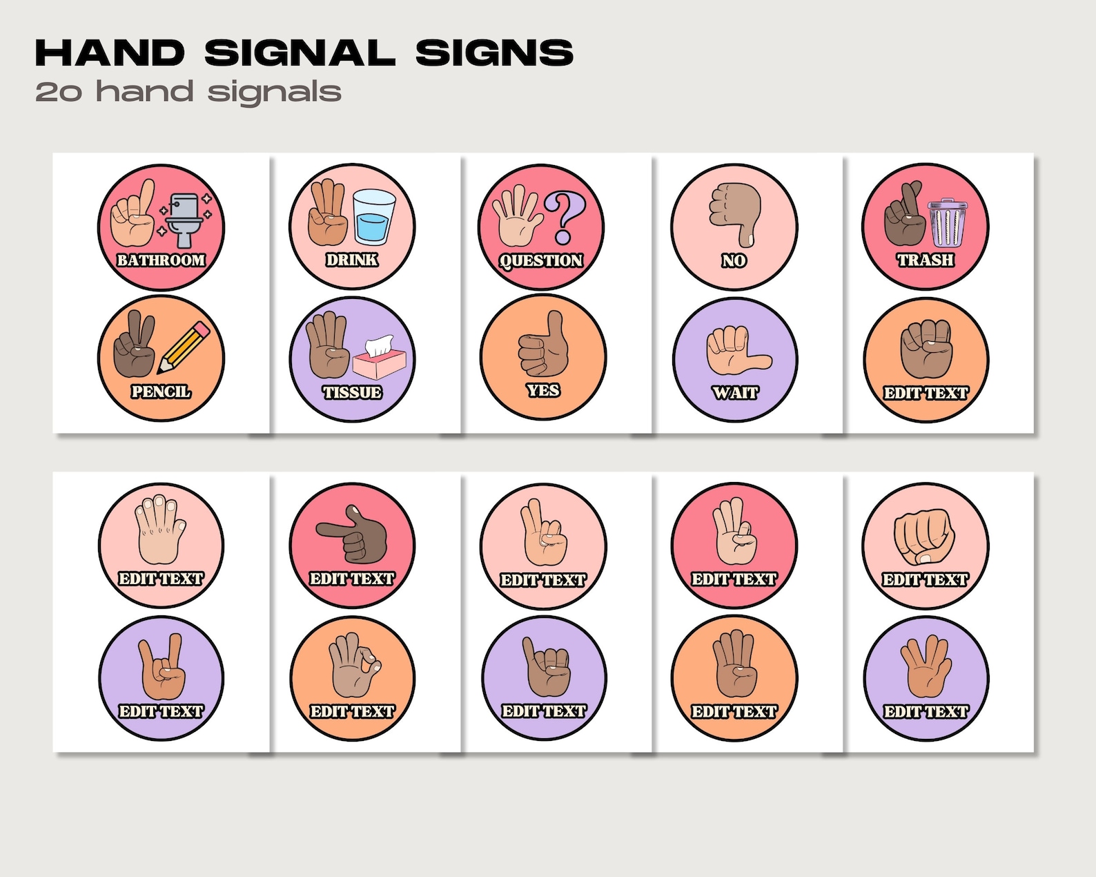 Hand Signal Printable, Editable Classroom Hand Signs, Classroom ...