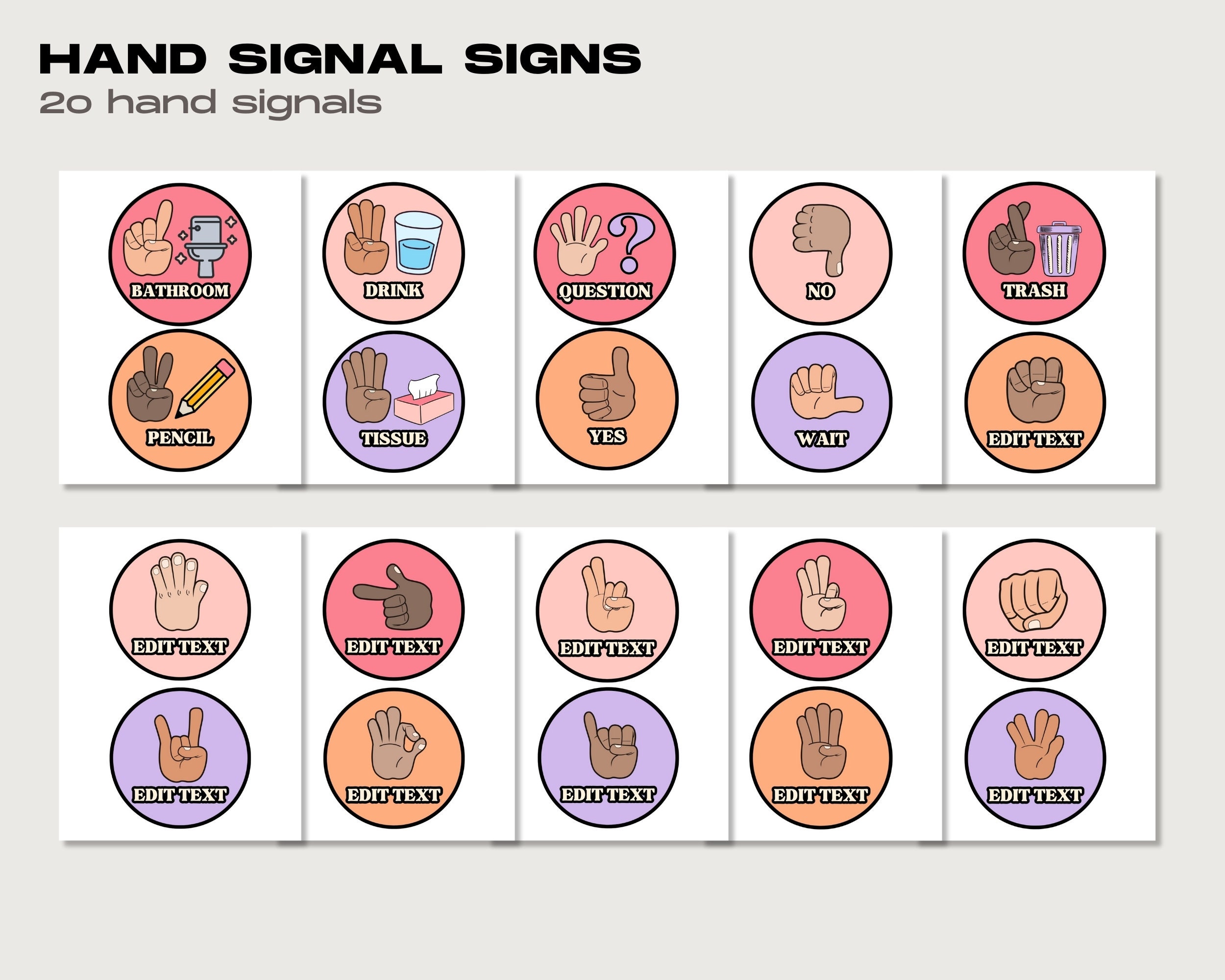 Hand Signal Printable, Editable Classroom Hand Signs, Classroom ...