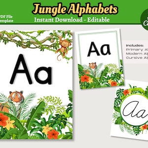 Jungle Alphabet, Editable A-Z Posters, Jungle Animal Classroom Decor ...
