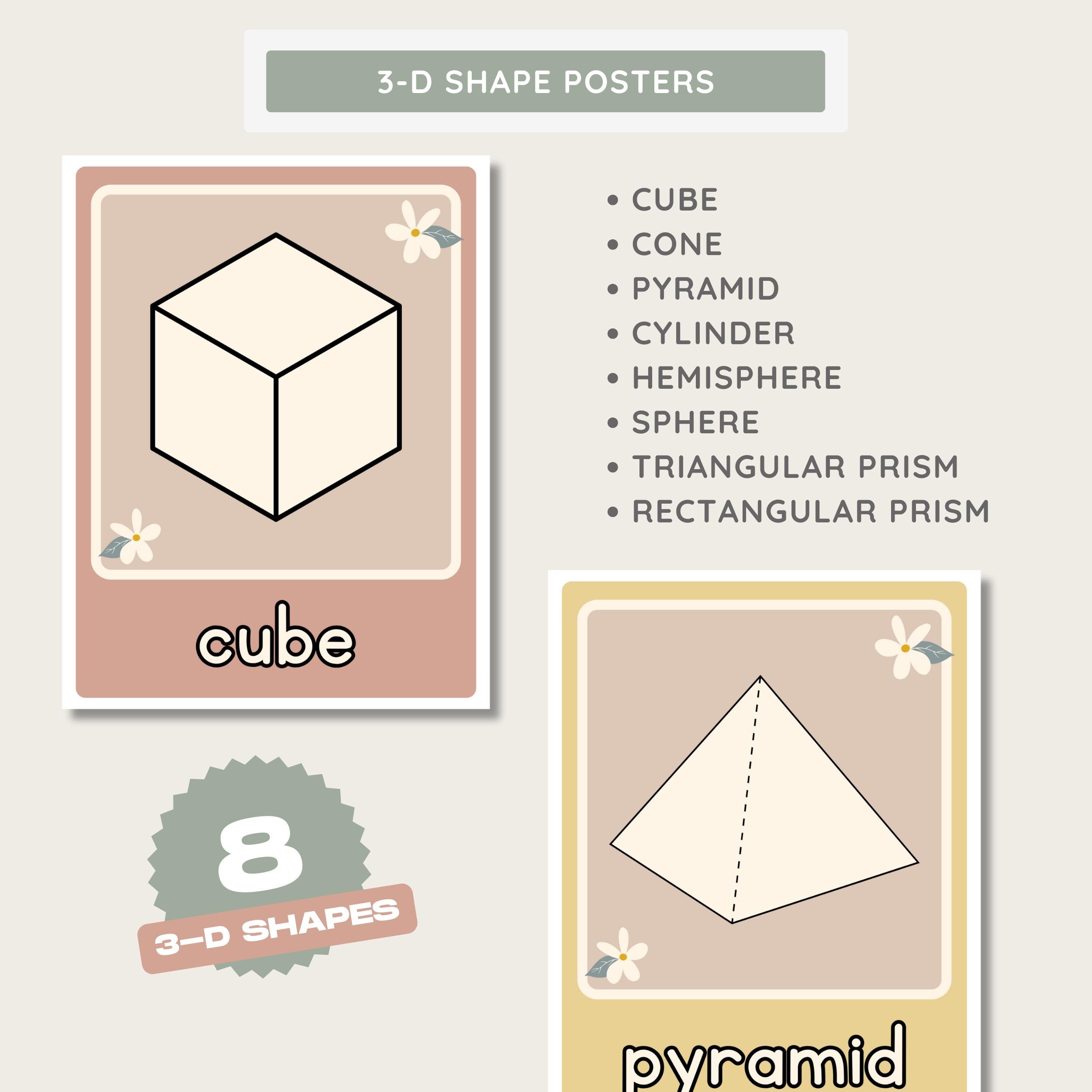 Boho Modern 2-D & 3-D Shape Posters, Printable Shape Posters, Editable ...