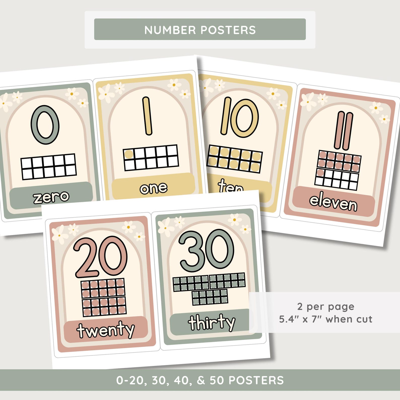 Boho Ten Frame Number Posters: Neutral Classroom Decor (canva Template ...