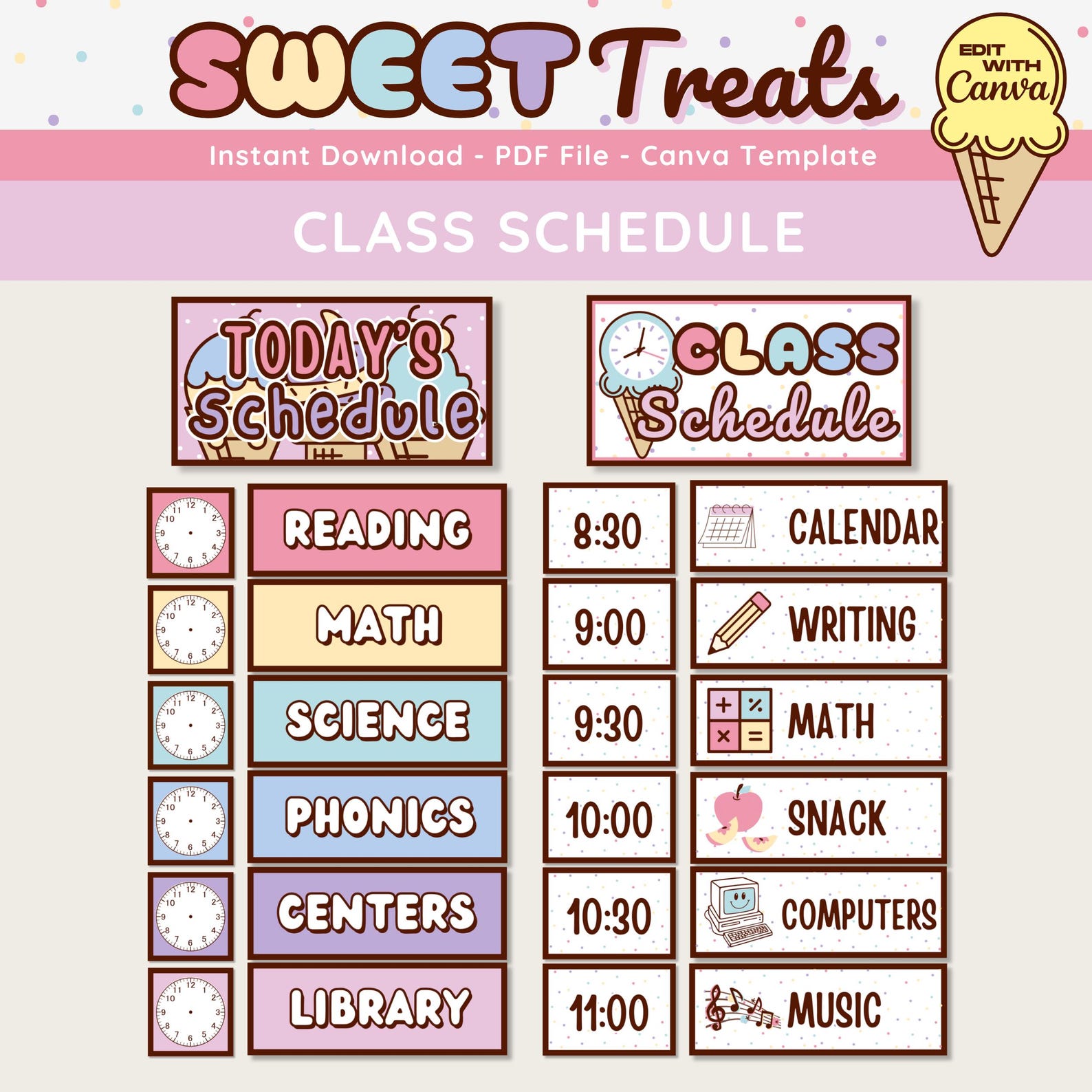Class Schedule Display, Printable & Editable Today's Schedule Bulletin ...