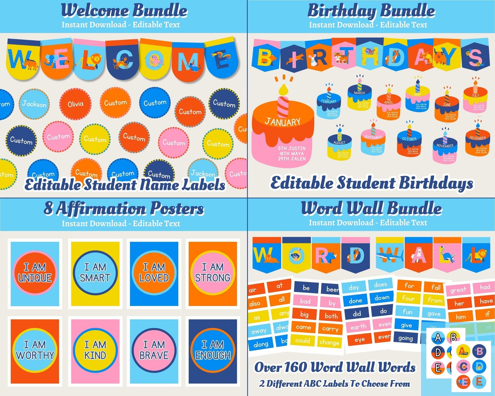 Animal Letters Classroom Decor Bundle, Editable Classroom Decor, Canva ...