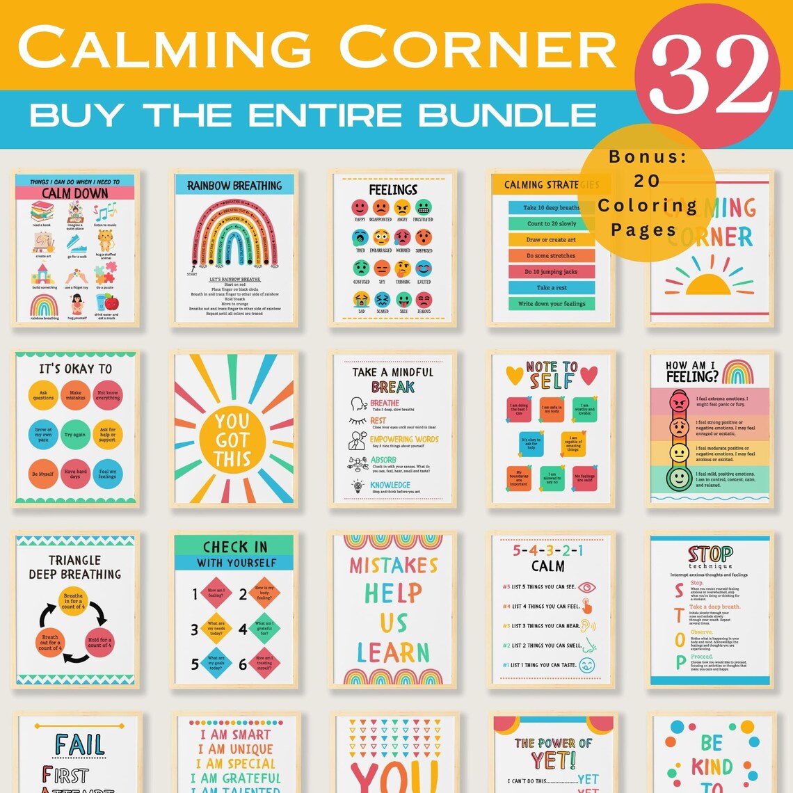 20 Calming Coloring Pages, School Counselor Activity Pages, Feelings ...