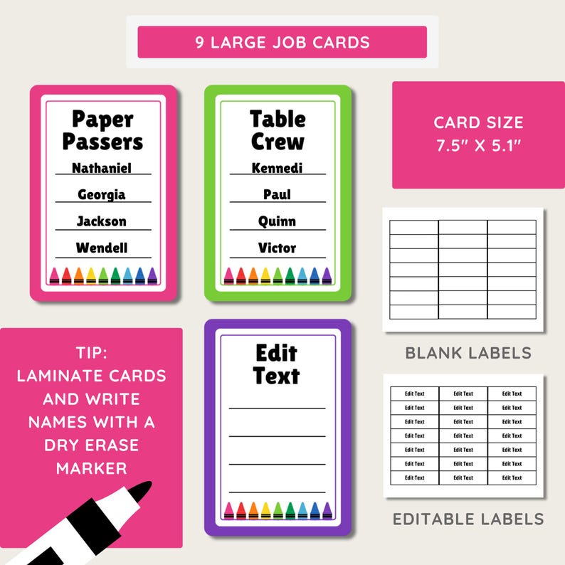 Rainbow Crayon Classroom Jobs Display, Editable Student Helpers ...