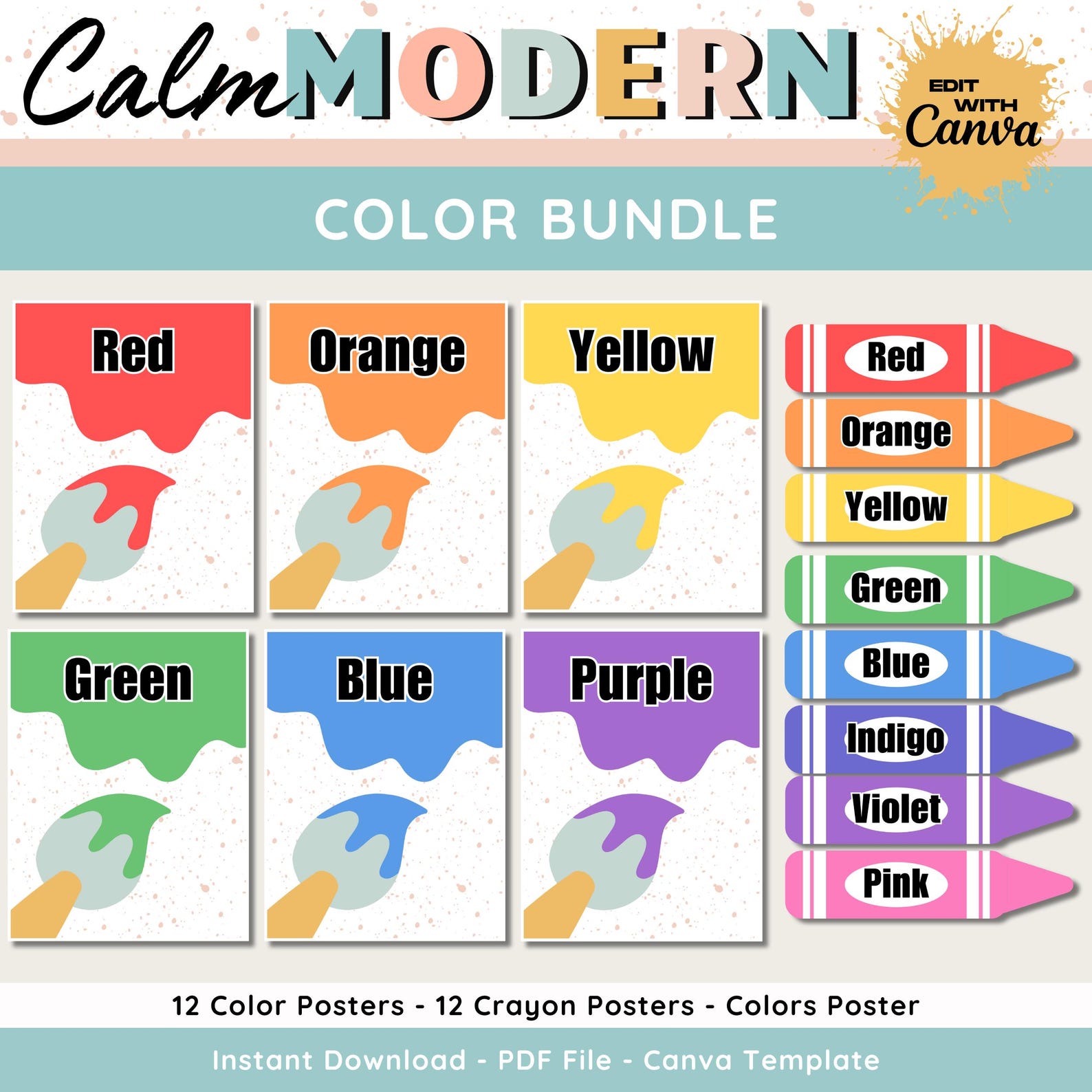 Classroom Color Posters: Crayon Theme, Editable Teacher Decor (digital ...