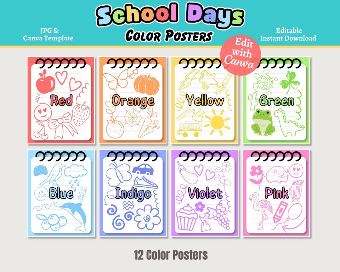 School Theme Color Posters, Printable & Editable Color Posters, Color ...