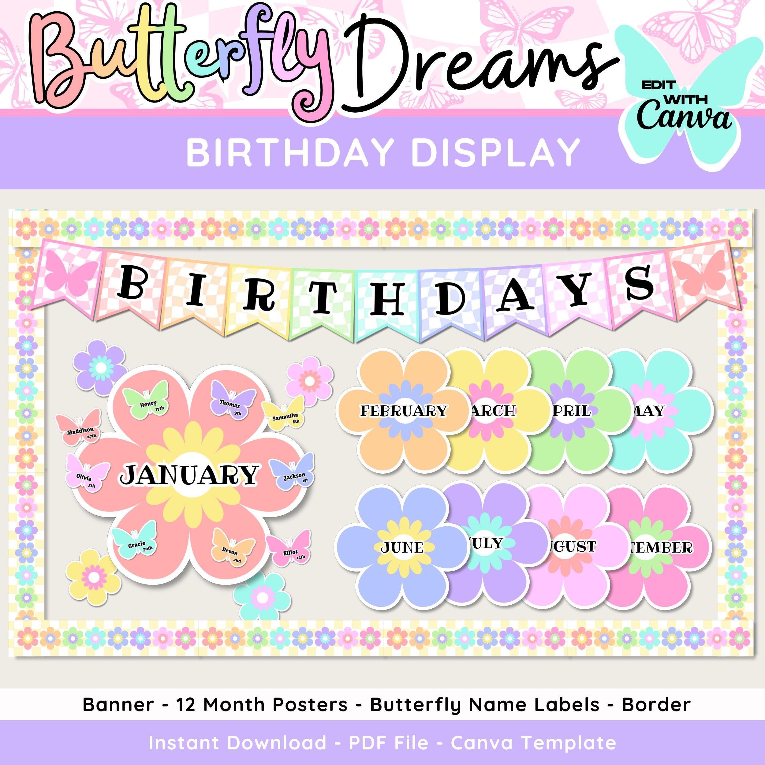 Butterfly Birthday Bulletin Board Kit: Pastel Classroom Decor (digital ...