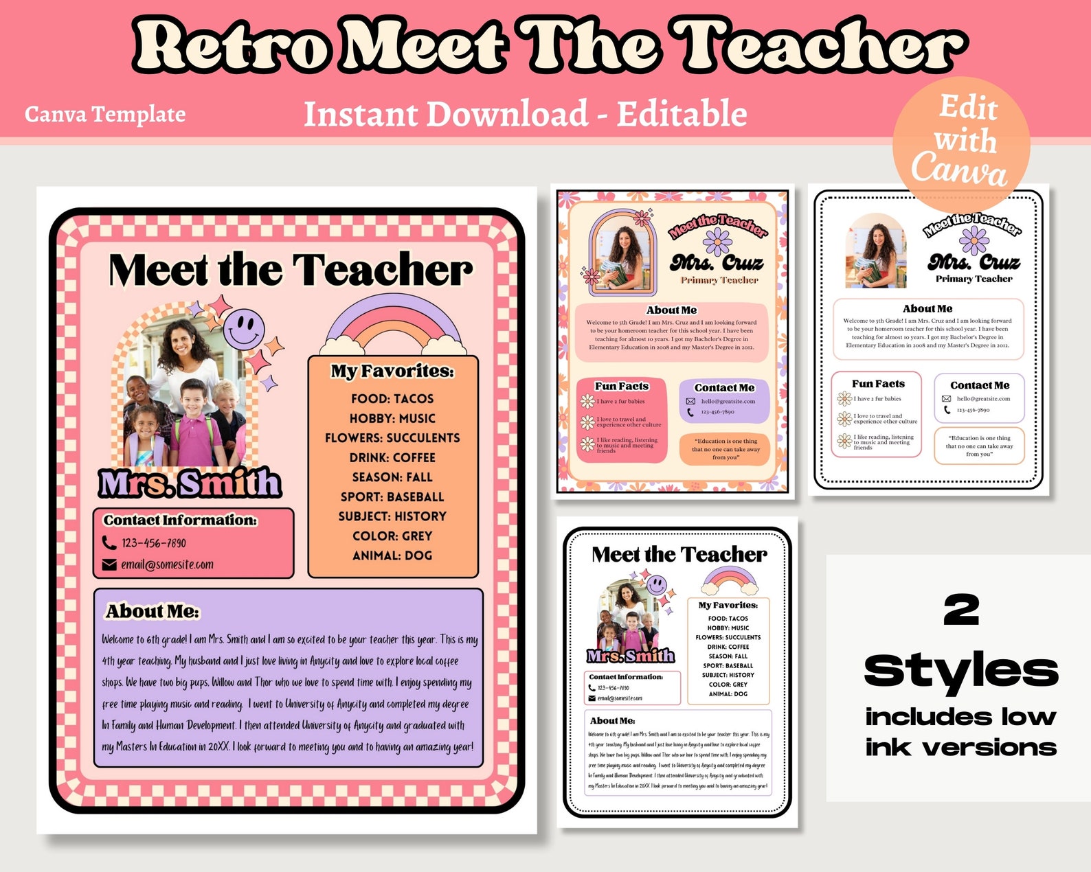 Retro Meet the Teacher Printable, Editable Teacher Introduction Letter ...