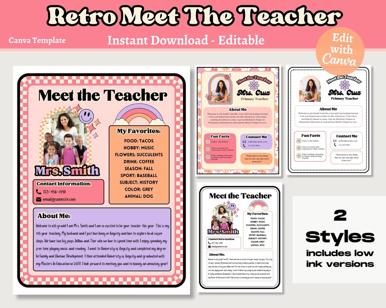 Retro Meet the Teacher Printable, Editable Teacher Introduction Letter ...