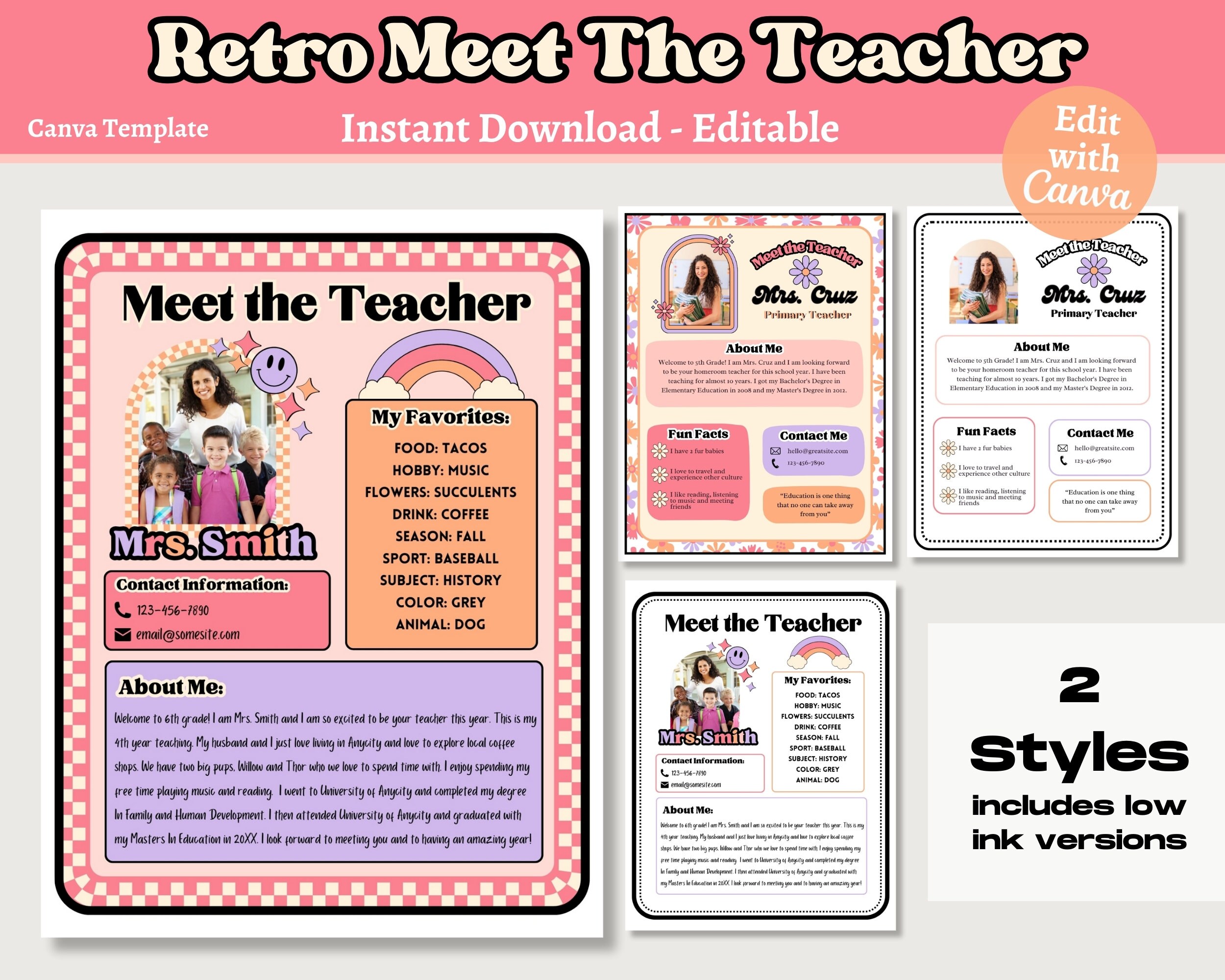 Retro Meet the Teacher Printable, Editable Teacher Introduction Letter ...
