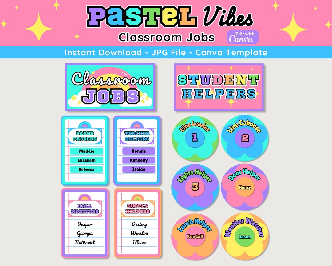 Editable Pastel Classroom Jobs Display, Printable Student Helpers ...
