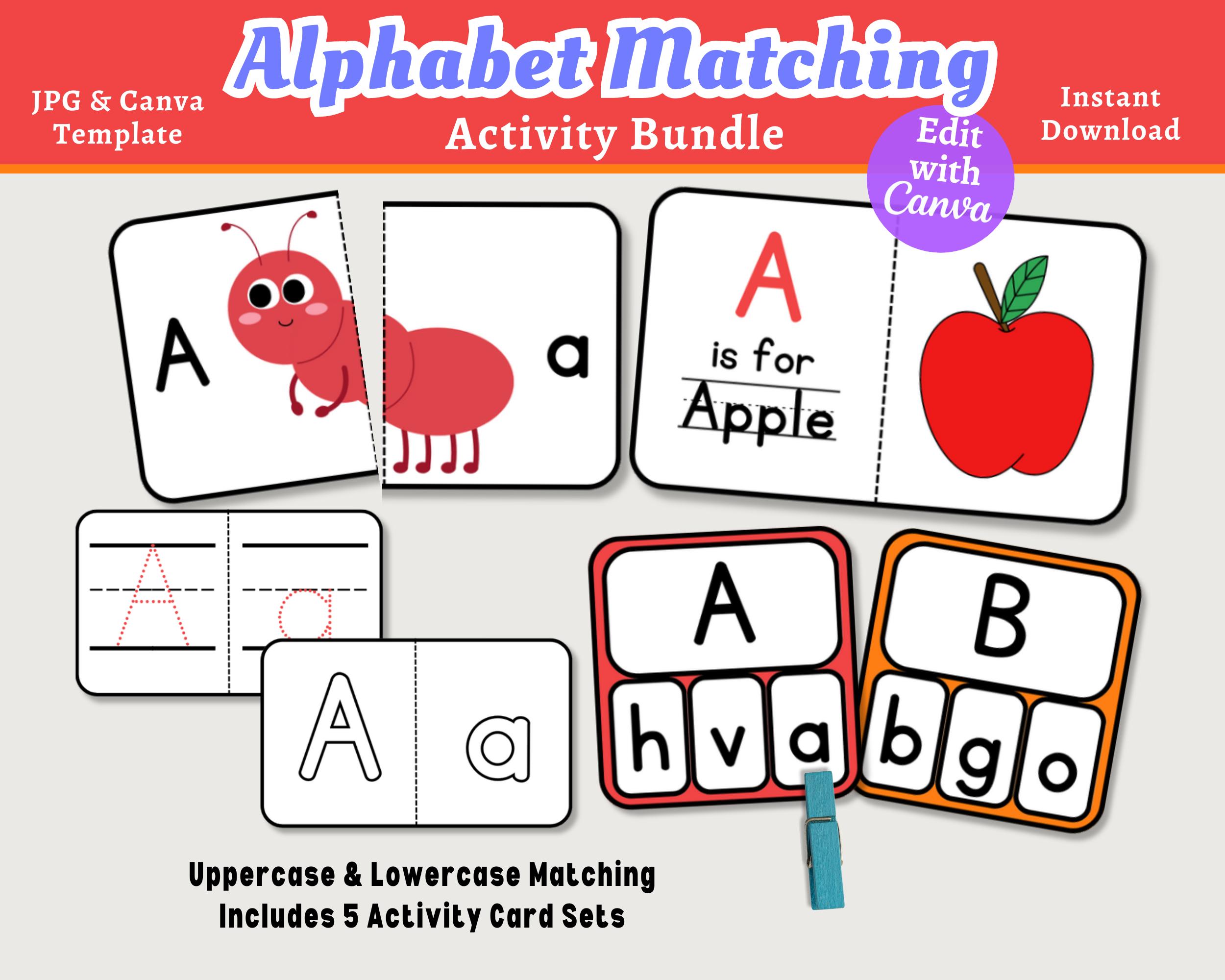 Alphabet Matching Activity Flashcards, ABC Match & Clip, Printable ...
