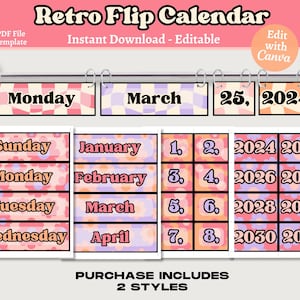 Retro Flip Calendar Printable, Editable Classroom Flip Calendar ...