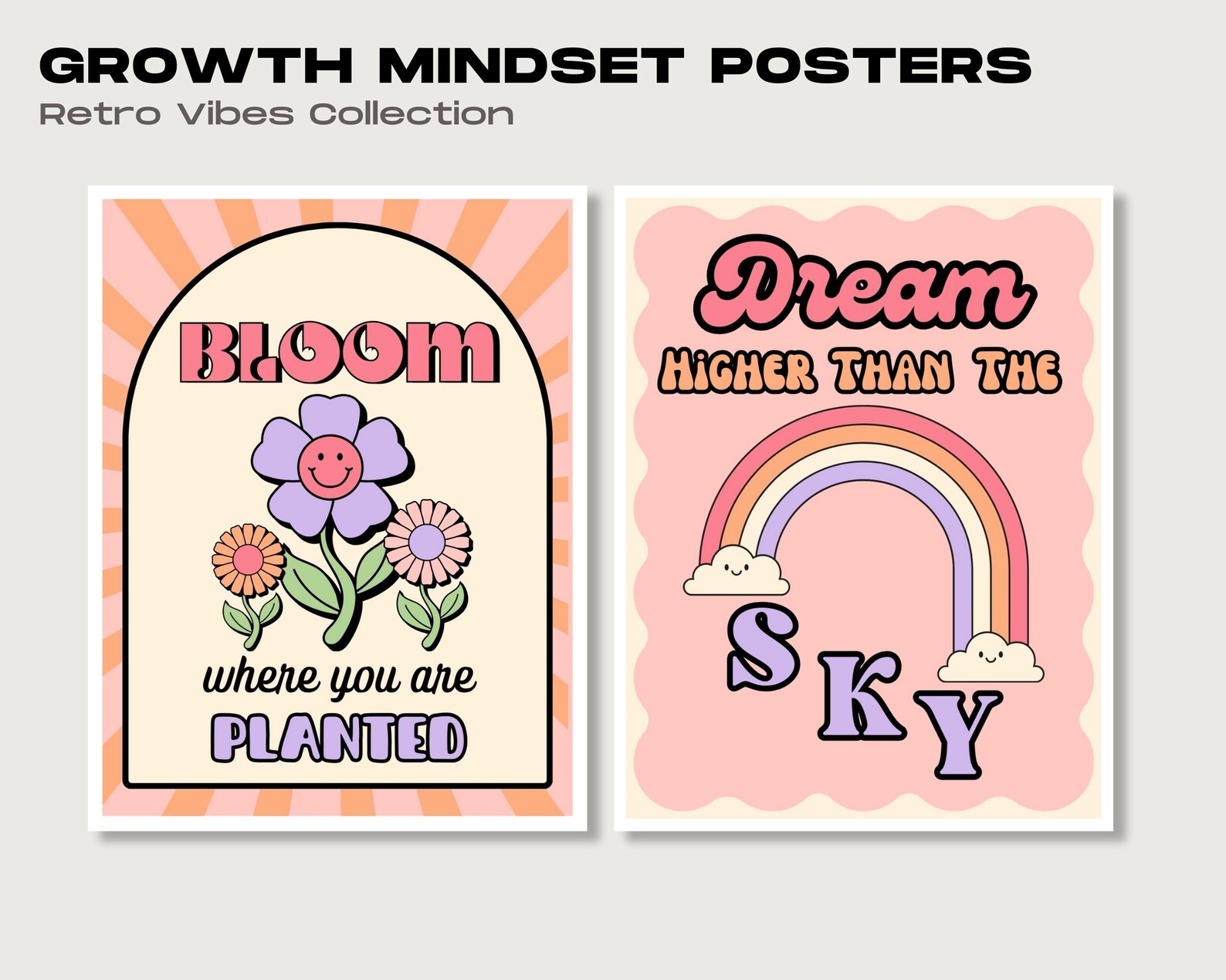 Retro Growth Mindset Posters, Printable Motivational Classroom Posters ...