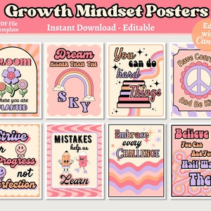 Retro Growth Mindset Posters, Printable Motivational Classroom Posters ...