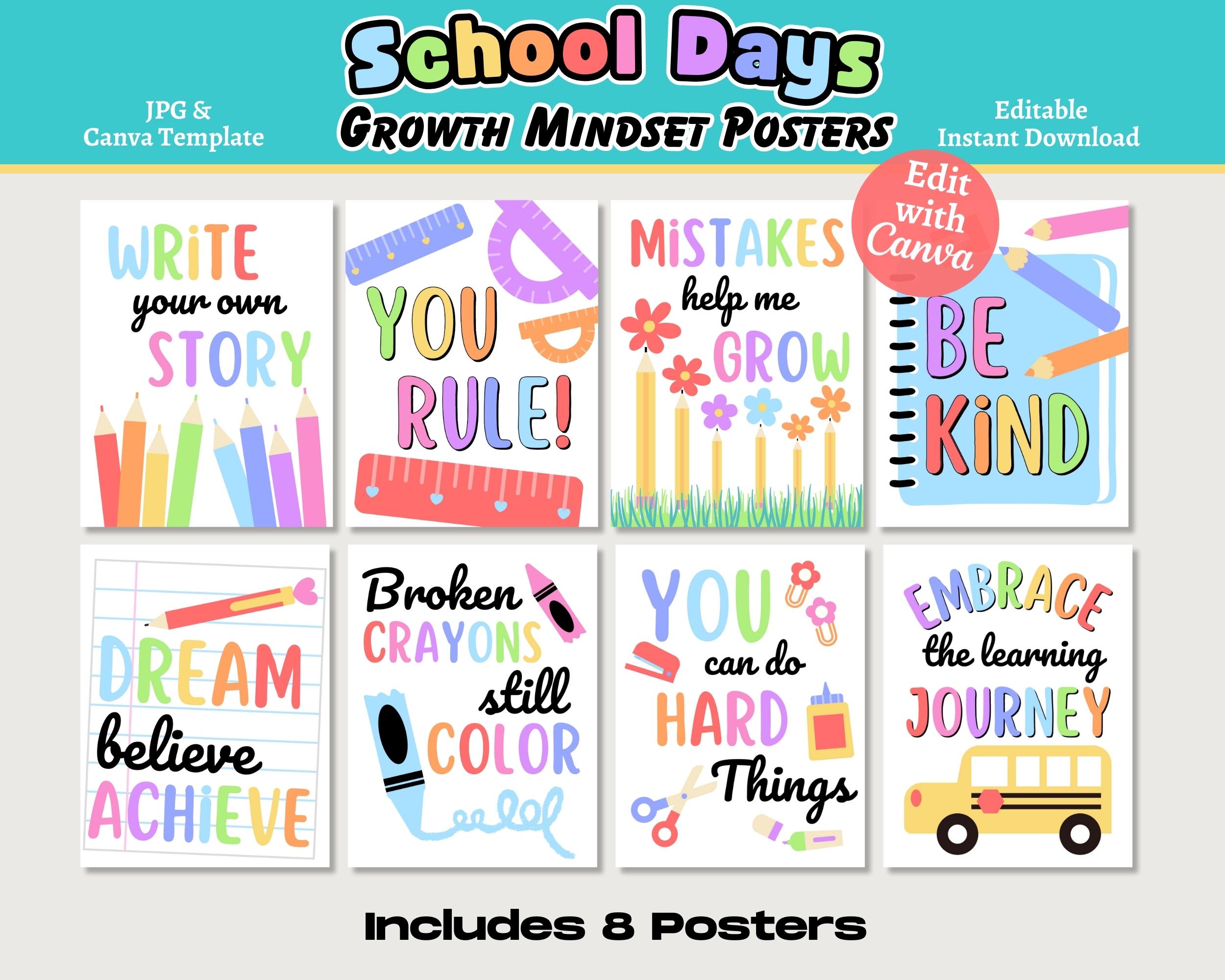 Growth Mindset Classroom Posters, Printable Editable Classroom Prints ...