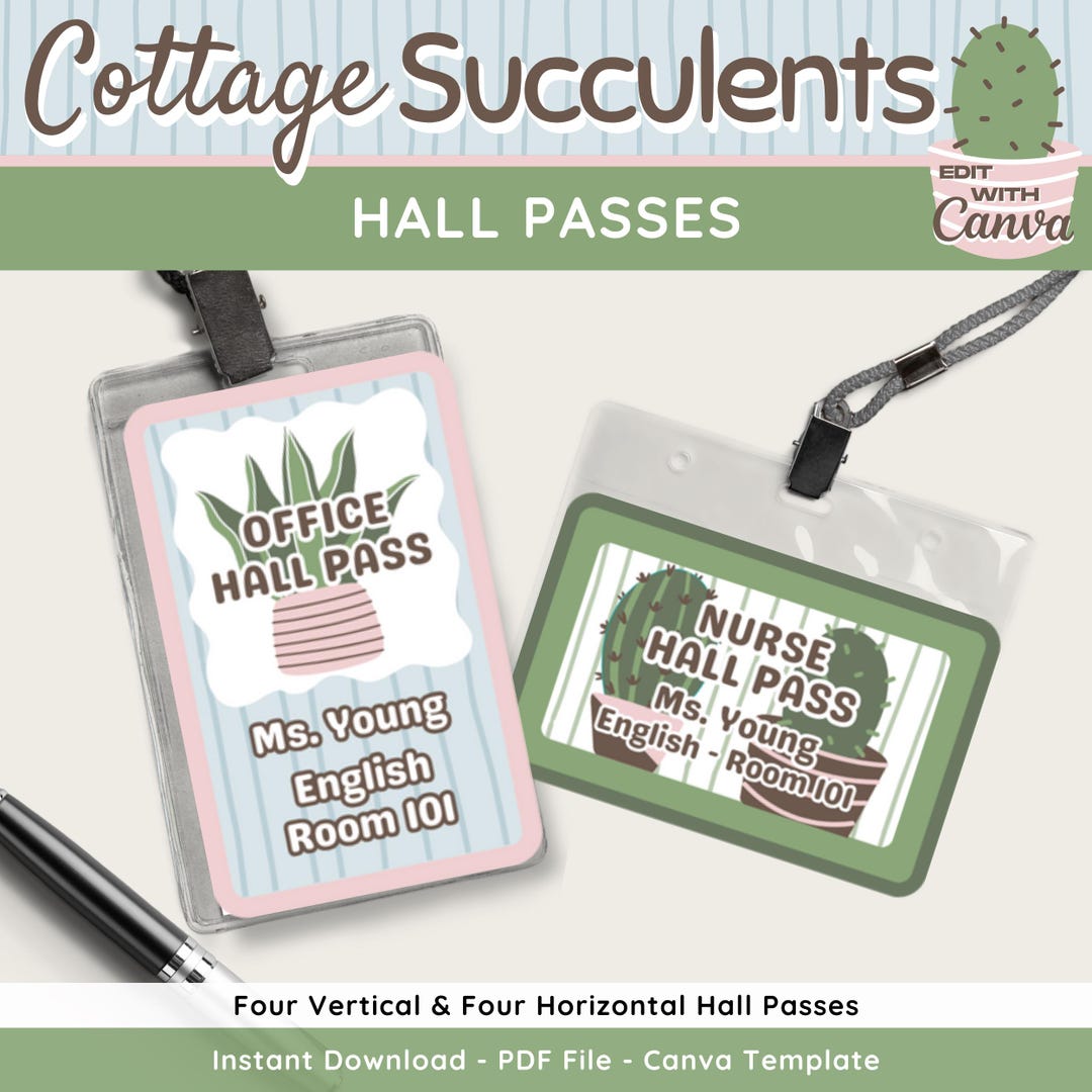 Editable Succulent Classroom Hall Passes: Printable Restroom Signs ...