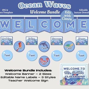 Ocean Theme Welcome Bundle, Printable & Editable Classroom Welcome Sign ...