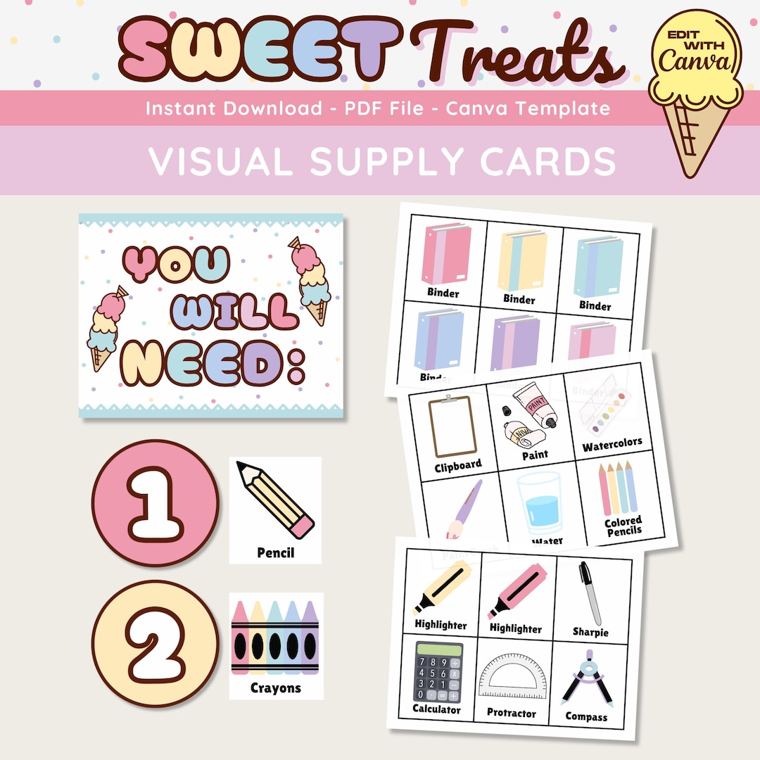 Classroom Visual Supply Cards, Printable & Editable Student Direction ...