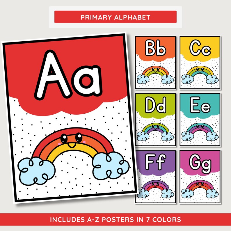 Rainbow Alphabet Classroom Posters, Happy Bright A-Z Cursive Printable ...