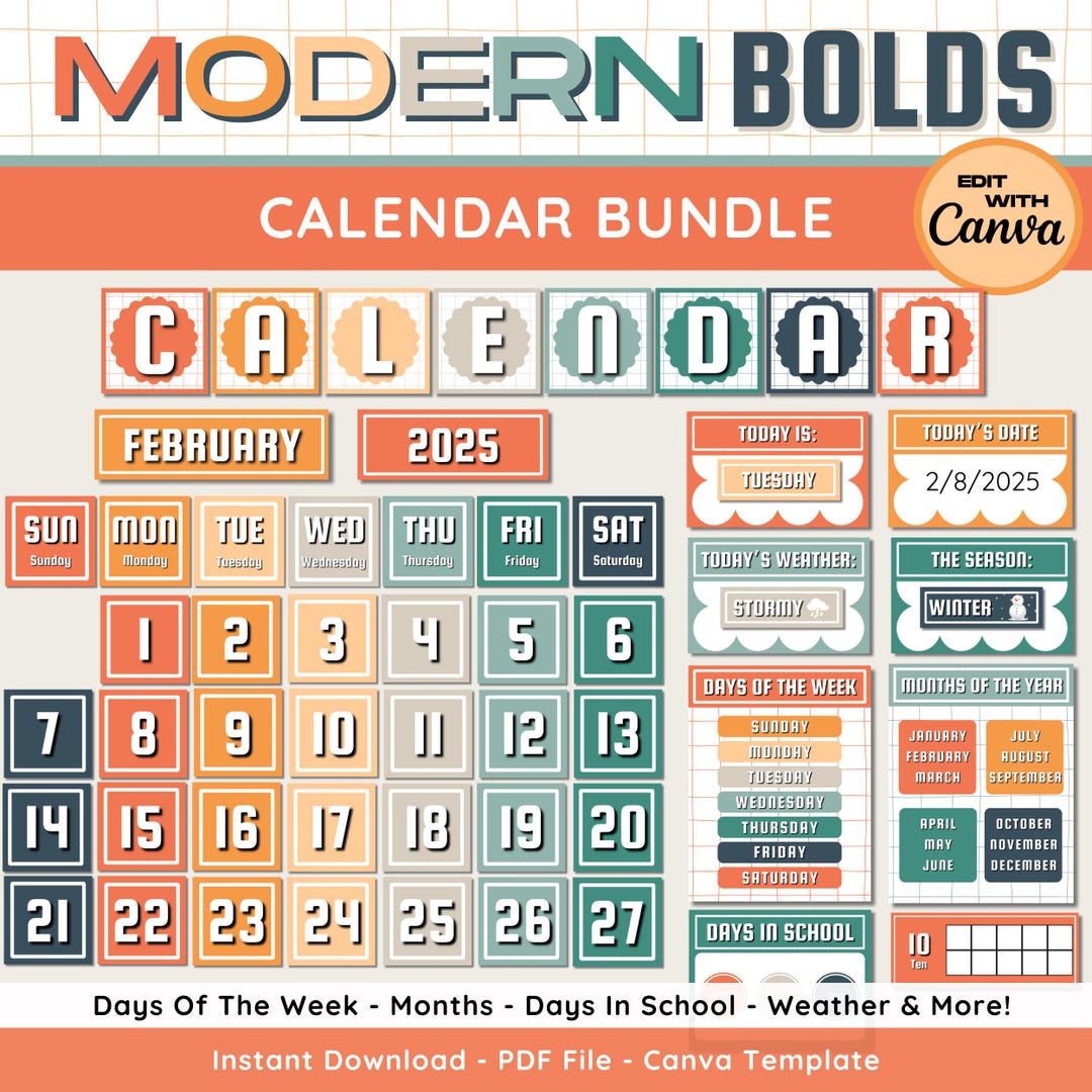 Modern Dinosaur Classroom Calendar: Printable Editable Decor (canva ...