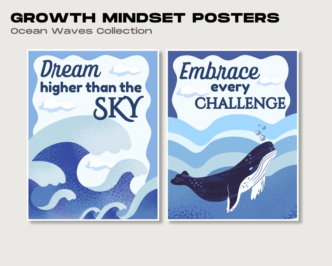 Ocean Theme Growth Mindset Posters, Printable & Editable Inspirational ...