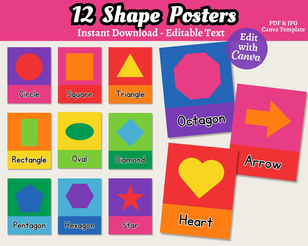 Rainbow Crayons Shape Bundle, Editable Classroom Shape Posters, Canva ...