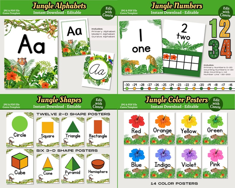 Jungle Animals Classroom Decor Bundle: Printable Editable Templates ...