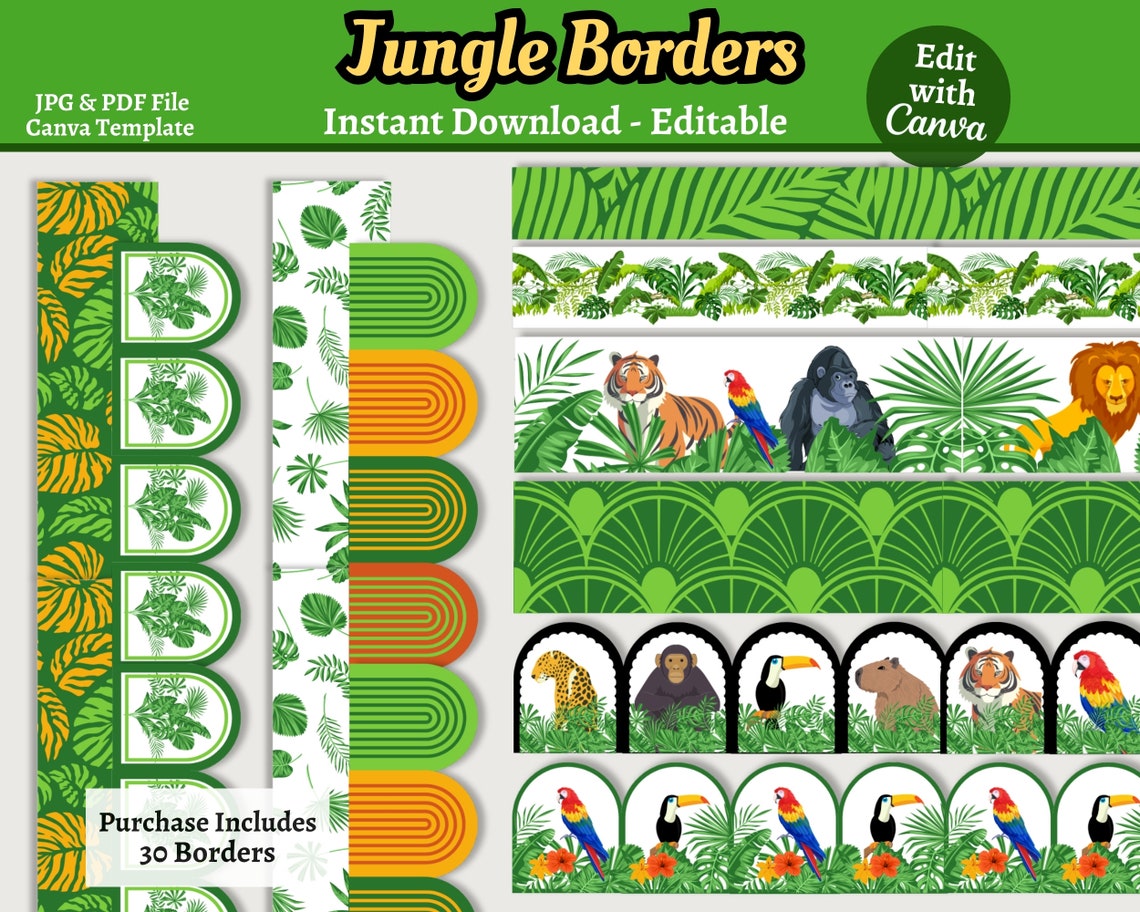 Jungle Borders, Editable Bulletin Boarders, Foliage Borders, Teacher ...