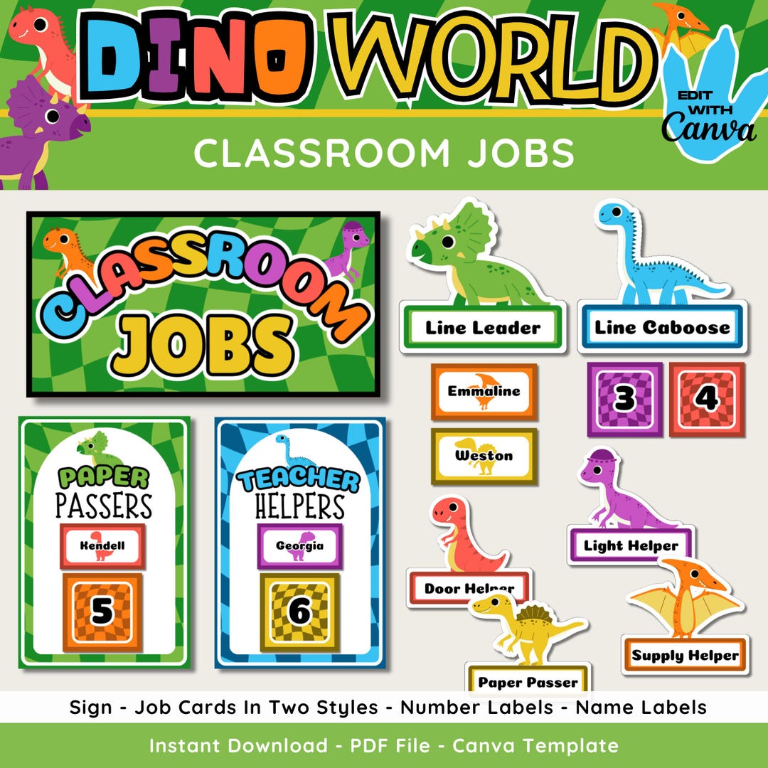 Dinosaur Classroom Jobs Display, Printable & Editable Student Helpers ...