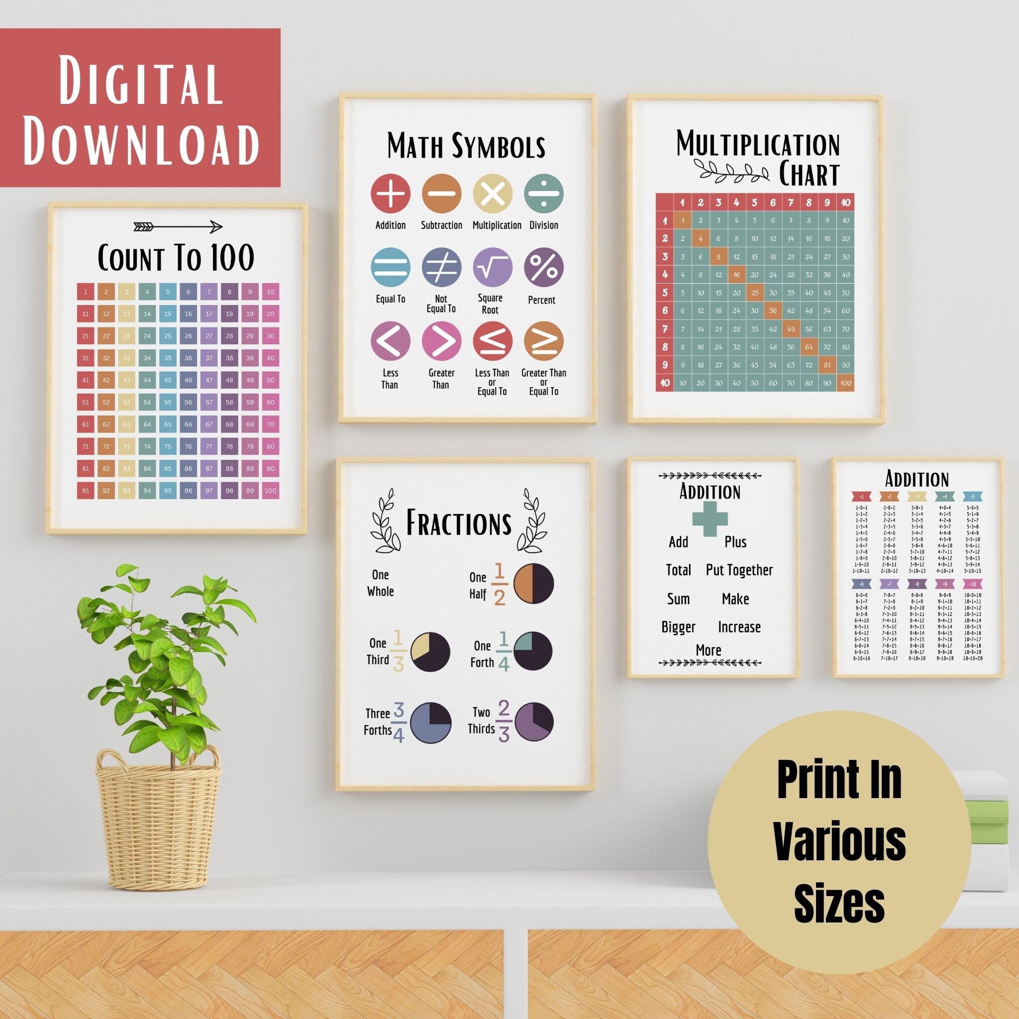 Boho Set of 13 Math Posters, Classroom Math Printables, Kids Math ...