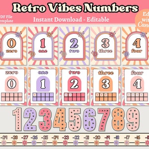 Retro Numbers Bundle, Editable Number Posters, Skip Counting, Number ...