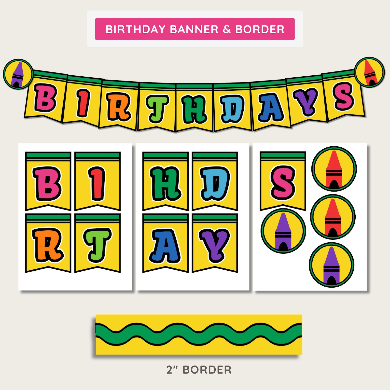 Rainbow Crayon Birthday Bulletin Board Kit: Editable Classroom Decor ...