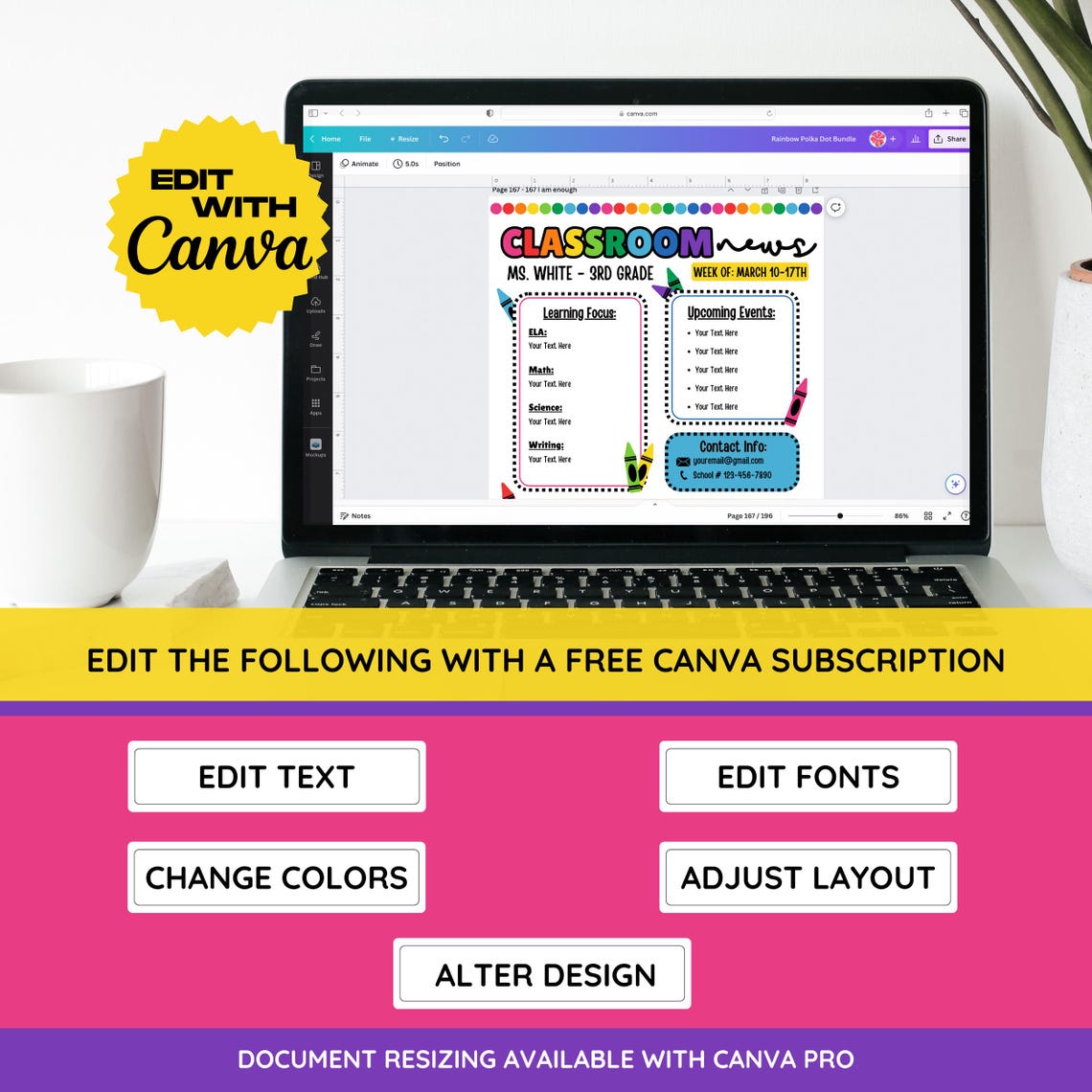 Rainbow Crayon Classroom Newsletter Template: Printable, Editable ...