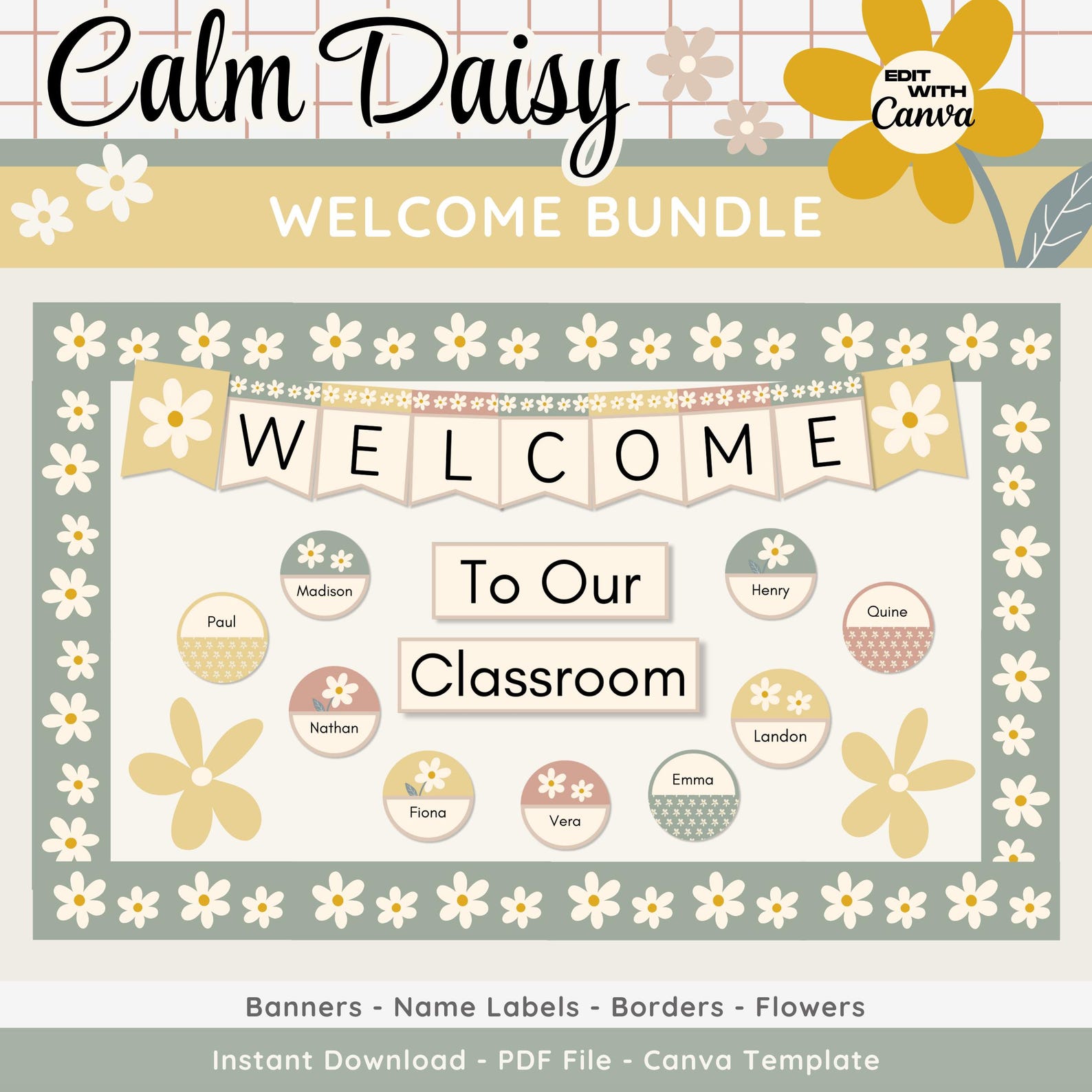 Boho Modern Classroom Welcome Bundle, Printable Teacher Door Display ...