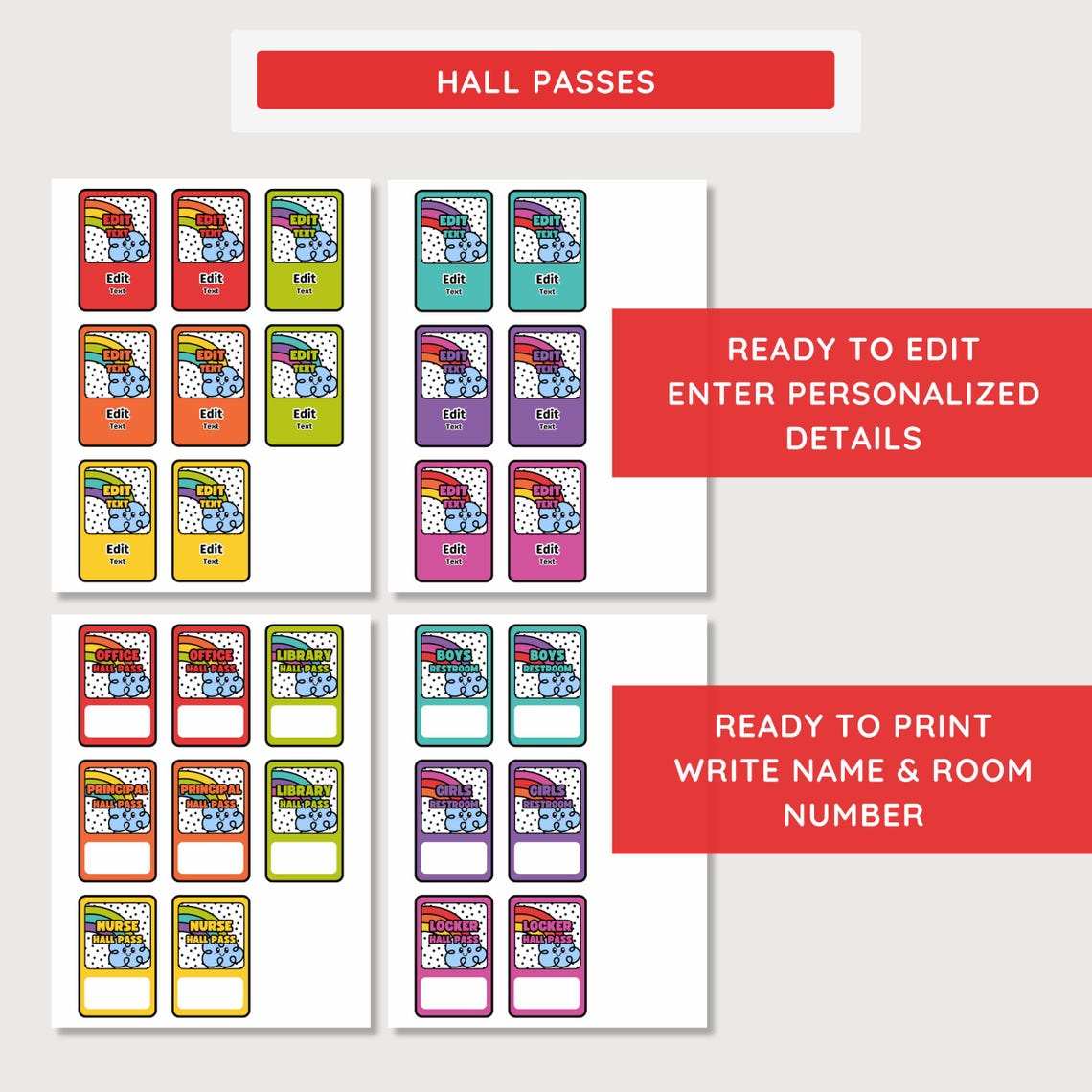 Rainbow Hall Passes: Printable Classroom Decor (canva Template) - Etsy