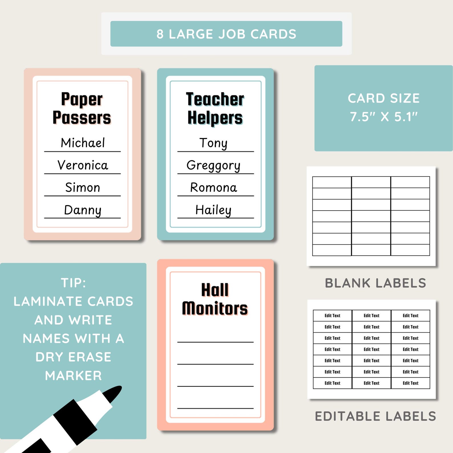 Calm Modern Classroom Jobs Display, Printable & Editable Student ...