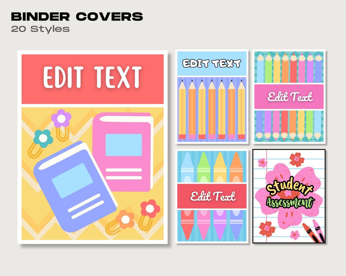 Rainbow Binder Covers: School Supply Theme, Editable Canva Template ...