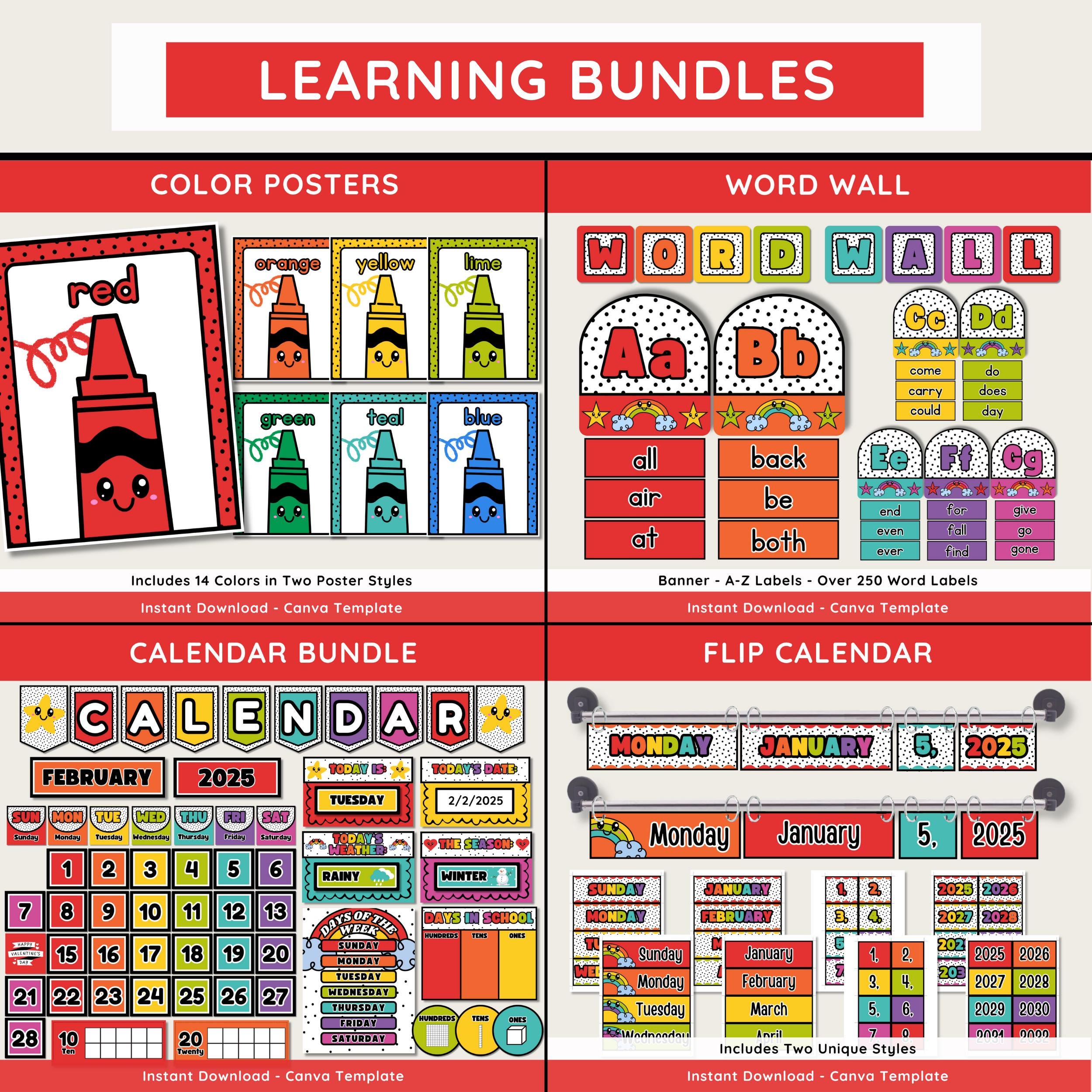 Rainbow Classroom Decor Bundle: Editable Teacher Canva Templates ...
