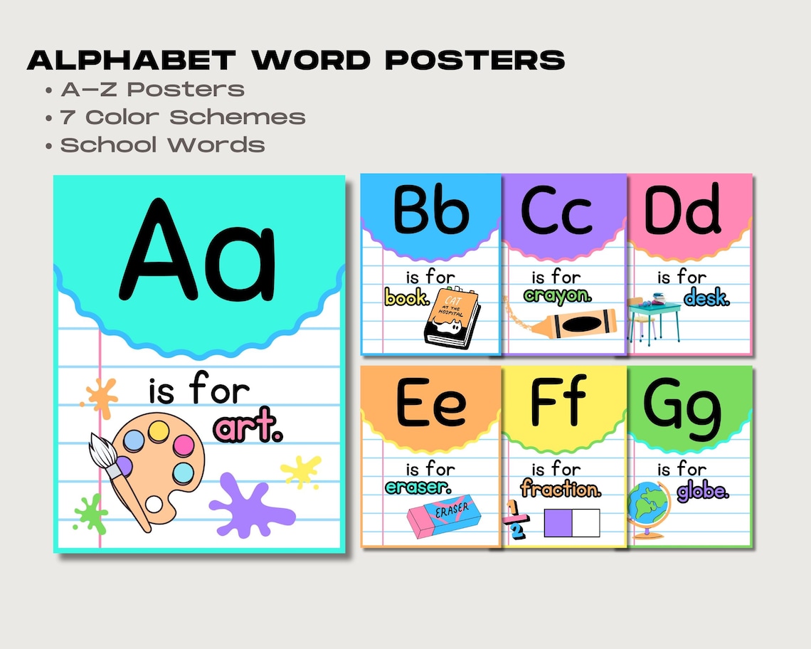 Pastel Alphabet Posters: A-Z Cursive, School Decor (canva Template ...