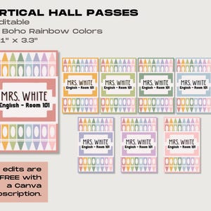 Printable Boho Rainbow Hall Pass: Editable Teacher Lanyard (digital ...